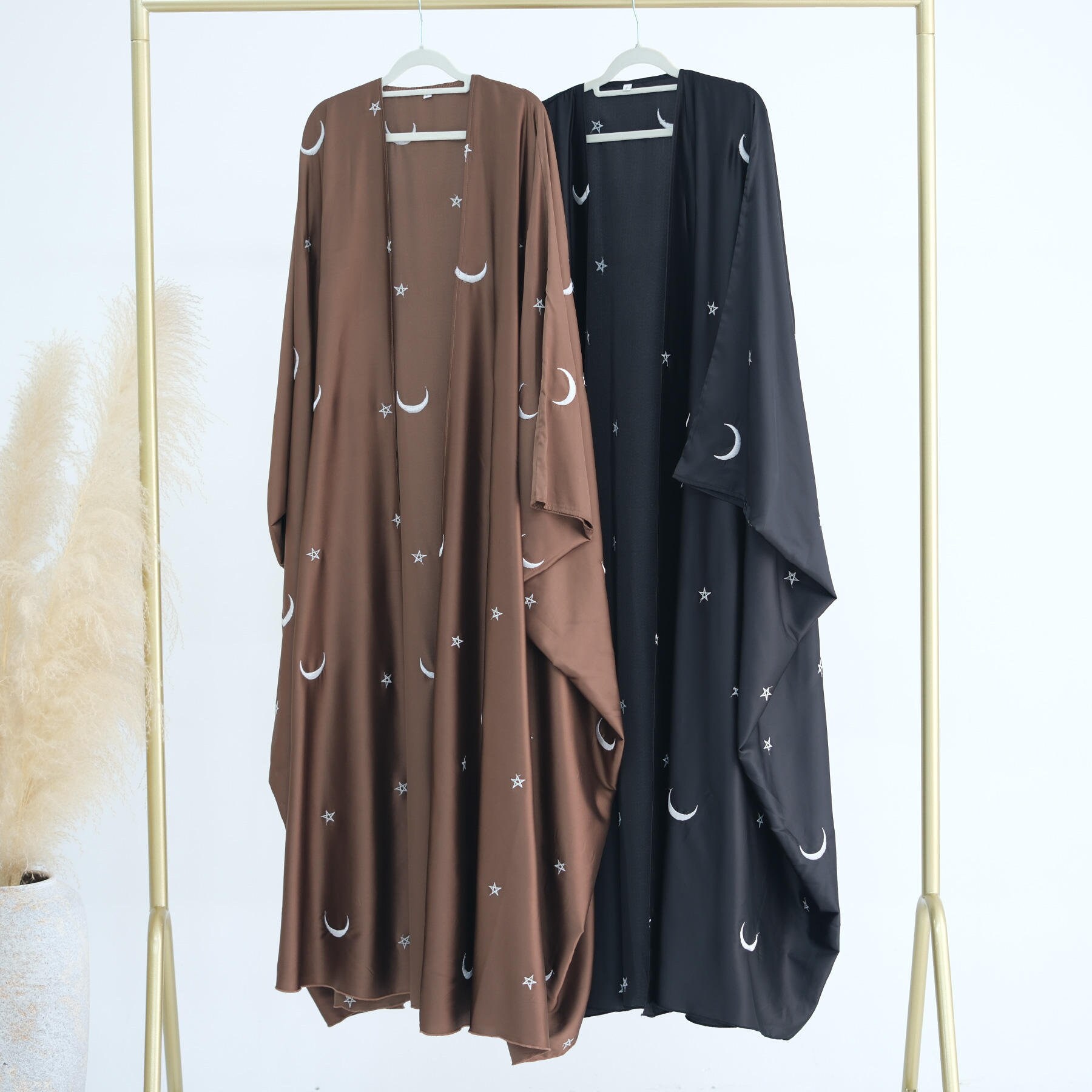 Open Abaya Cardigan With Embroidered Moons and Stars Dubai Style Women ...