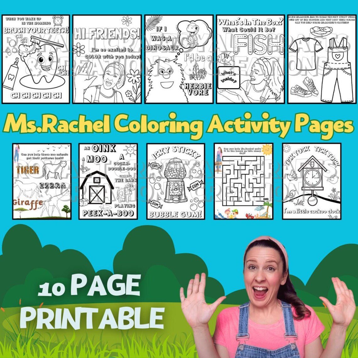10 Page Ms Rachel Coloring & Activity PRINTABLE - Etsy