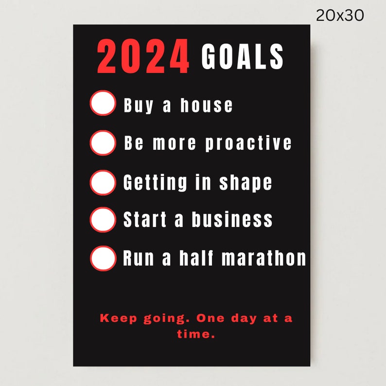 2024 Goal Checklist Poster L Men's Goal Poster for Office L Goal ...