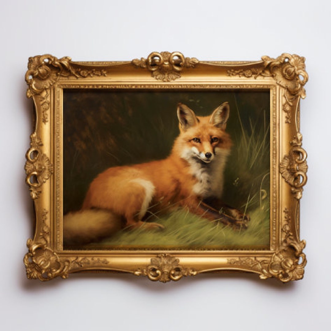 Red Fox Oil Painting Print, Cabin Art, Vintage Art of Red Fox, Fox Art ...