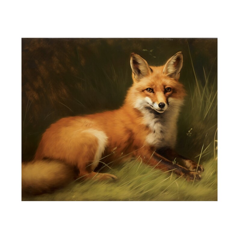 Red Fox Oil Painting Print, Cabin Art, Vintage Art of Red Fox, Fox Art ...