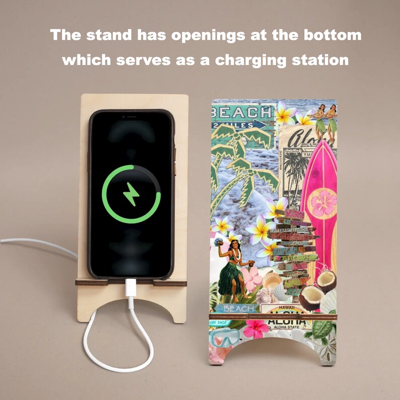 Tropical Hawaii Wood Phone Stand, Coastal Aesthetic Holder for iPhone ...