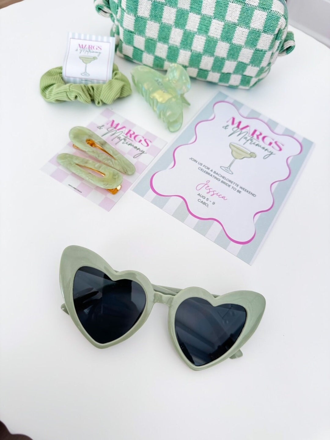 Sage Green Heart Sunglasses | Margs and Matrimony Bach Favors ...