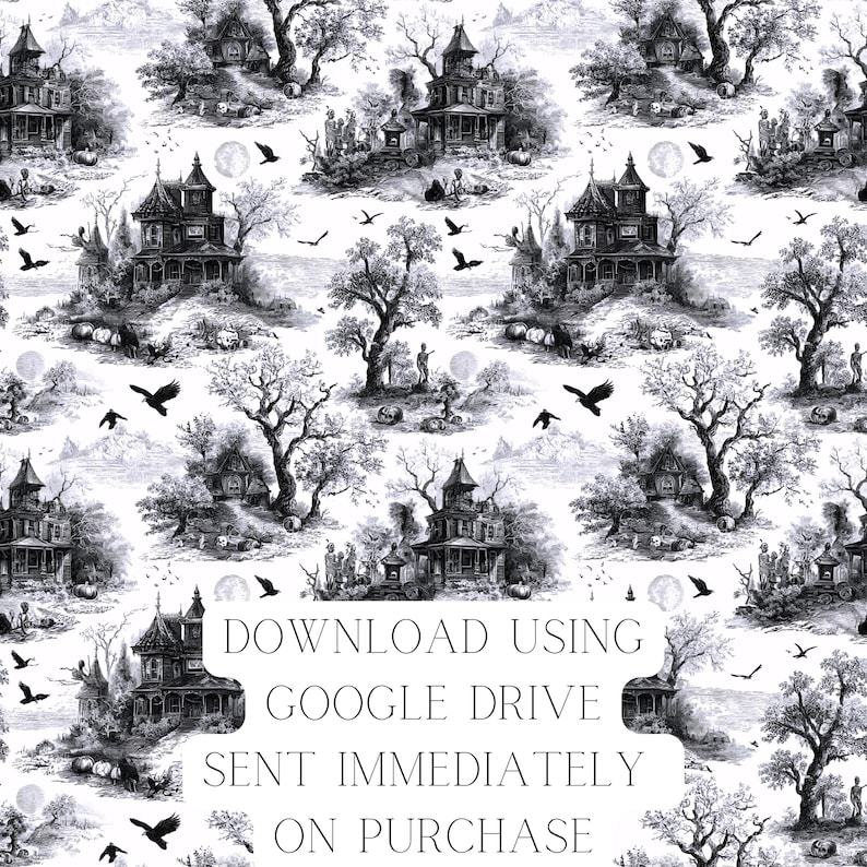 Haunted House French Toile PNG Patterns: Spooky Halloween Digital Paper ...