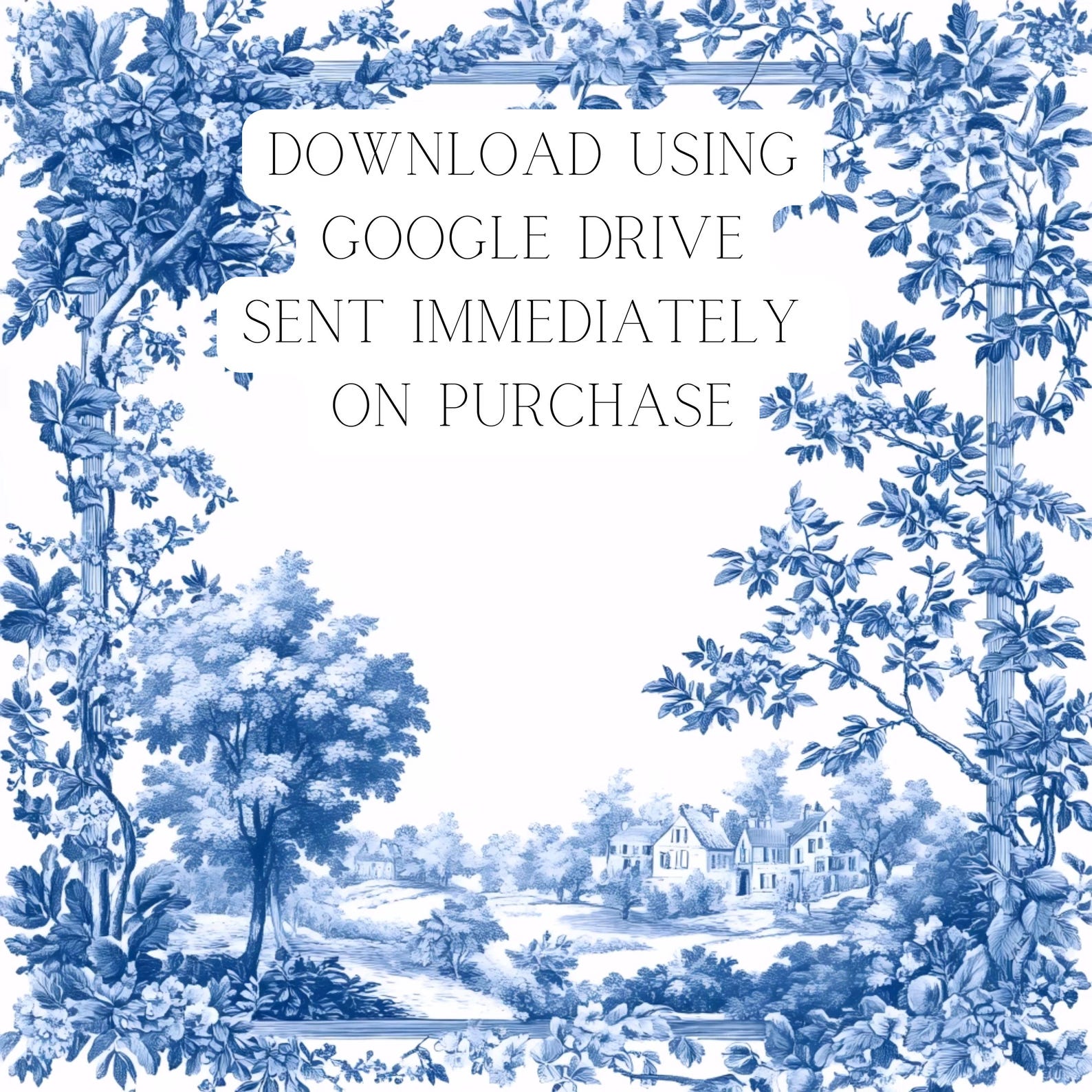 Vintage Blue French Toile Digital Paper: Elegant Countryside Clipart ...