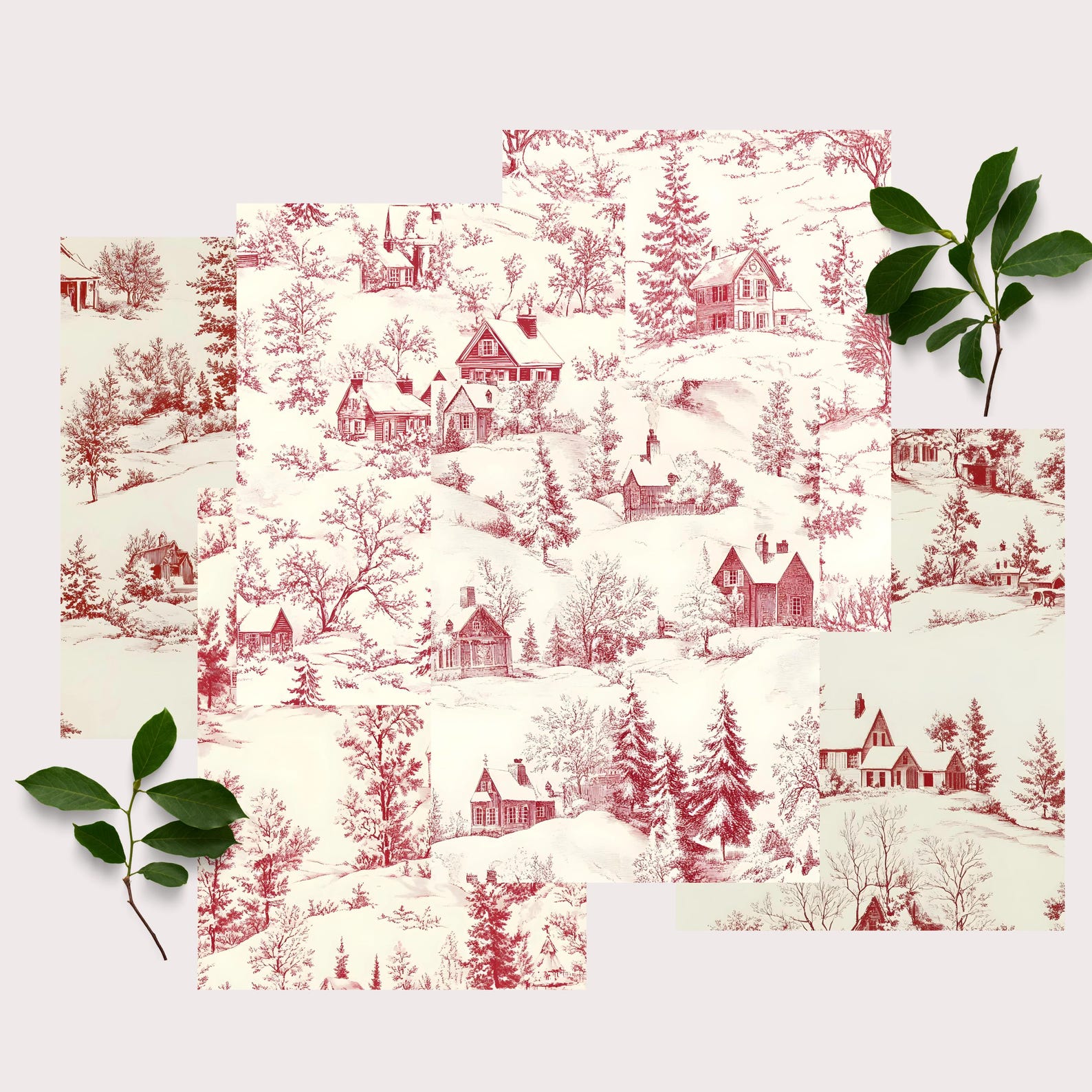 Classic Red Toile Holiday Print Pack: 23 Seamless Vintage Patterns ...