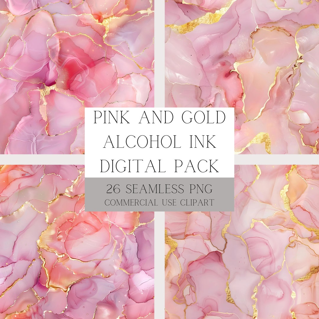 Pink and Gold Alcohol Ink Seamless Digital Patterns - Etsy