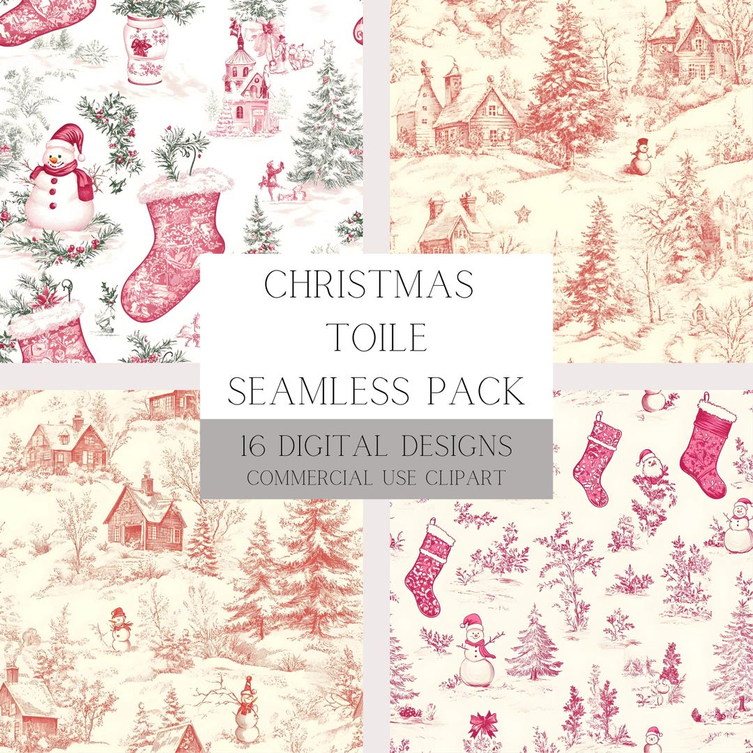 Classic Red Toile Holiday Print Pack: 16 Seamless Vintage Patterns ...