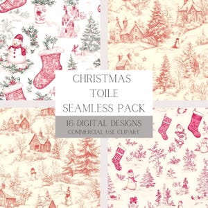 Classic Red Toile Holiday Print Pack: 16 Seamless Vintage Patterns ...