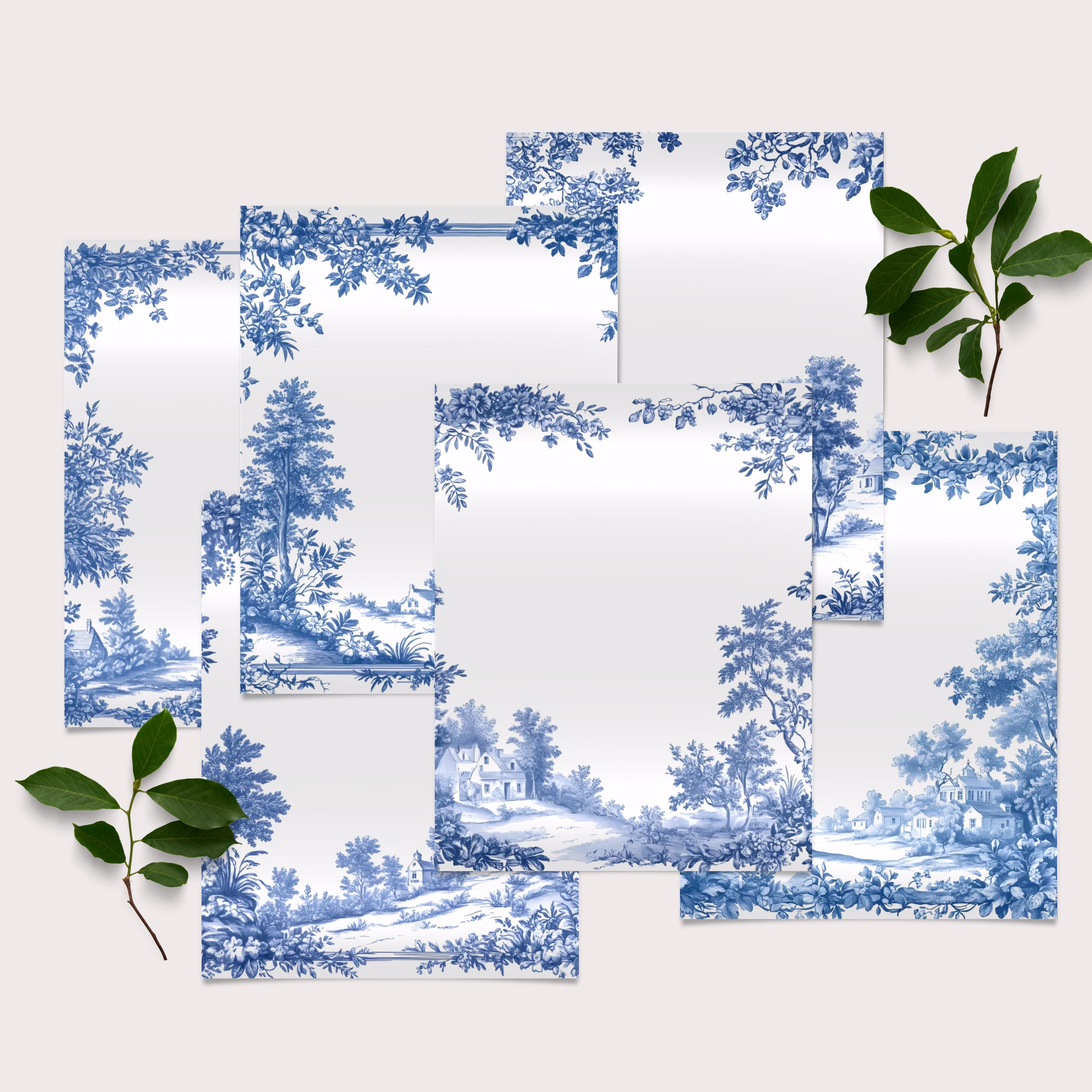Vintage Blue French Toile Digital Paper: Elegant Countryside Clipart ...