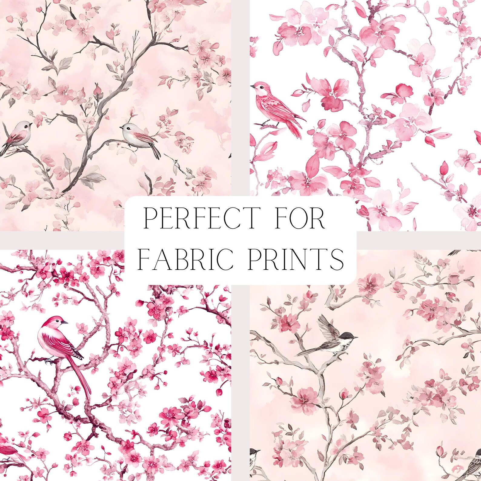 Elegant Pink Chinoiserie Bird Patterns: High-res Seamless Backgrounds ...