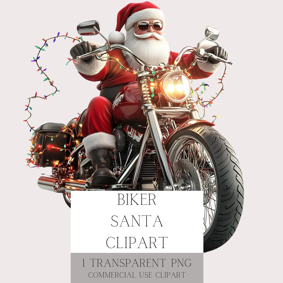 Jolly Santa Riding Motorcycle Christmas Clipart: High-res PNG With ...