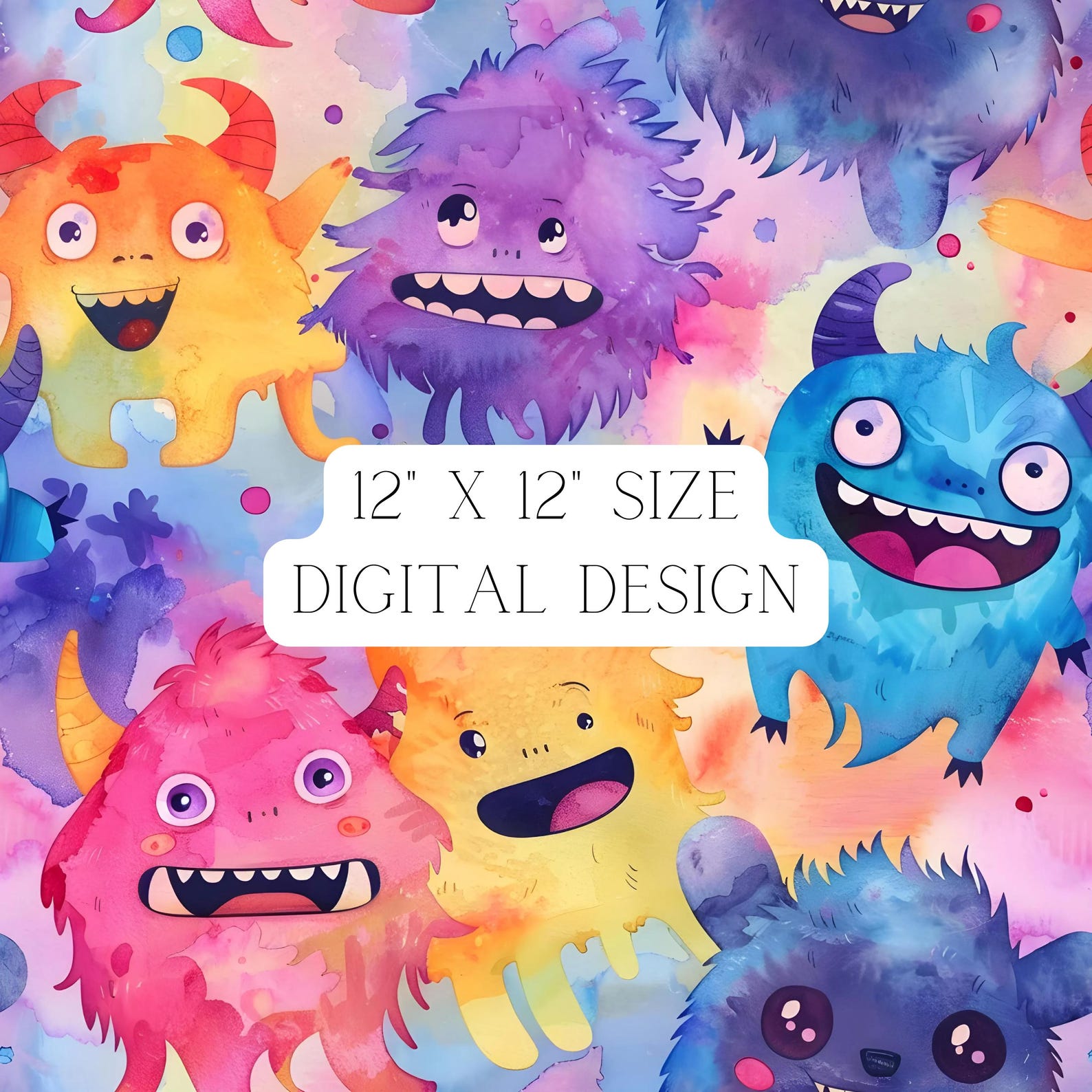Vibrant Monster Clipart Bundle With Watercolor Background and Patterns ...