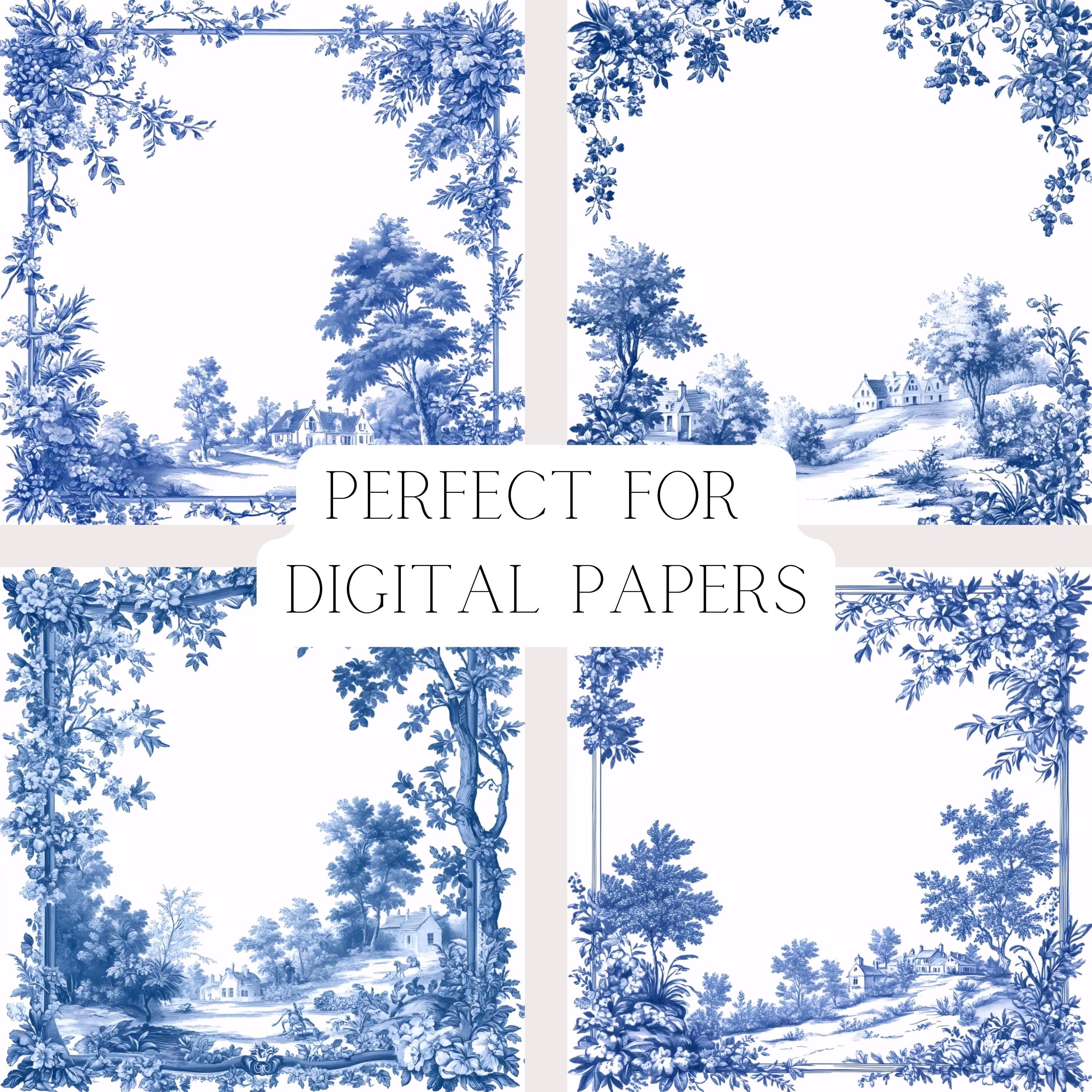 Elegant Blue French Toile Borders: Vintage Countryside Clipart ...