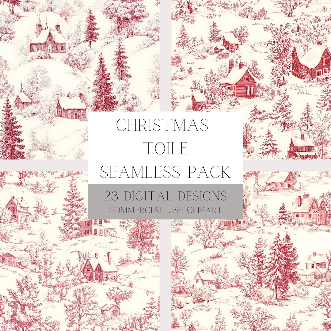Classic Red Toile Holiday Print Pack: 23 Seamless Vintage Patterns ...