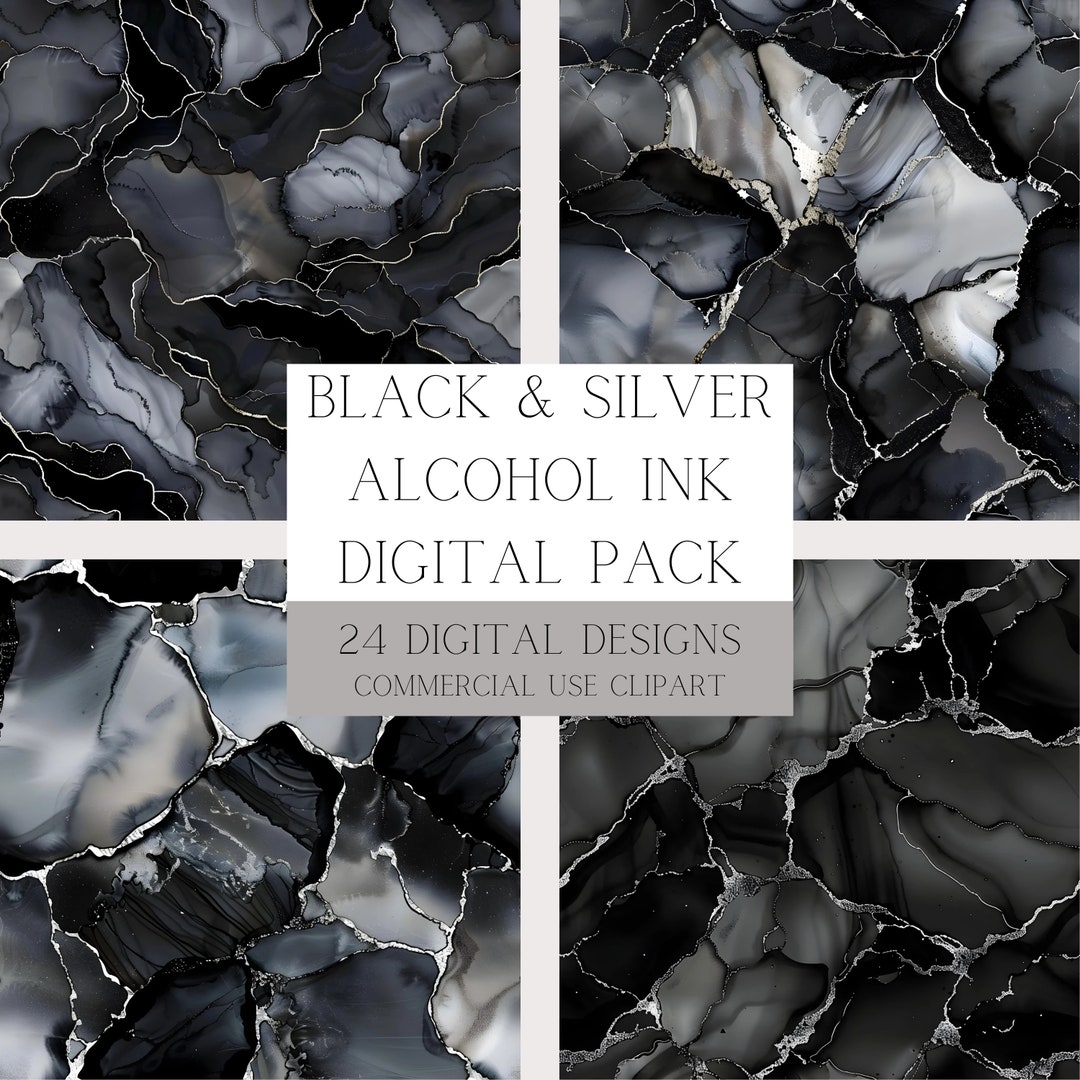 Elegant Abstract Black & Silver Alcohol Ink Patterns: Digital Art for ...