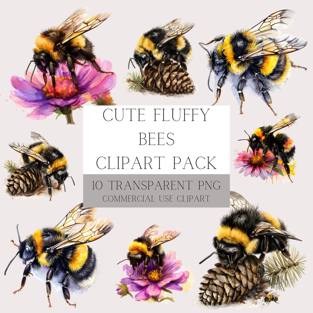 Whimsical Watercolor Bumble Bee Clipart: Floral and Pinecone ...