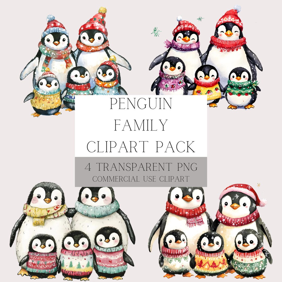 Adorable Penguin Family Clipart: High-resolution Winter Illustrations ...