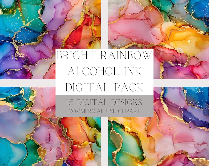 Vibrant Rainbow Alcohol Ink Patterns Digital Download for Scrapbook and ...