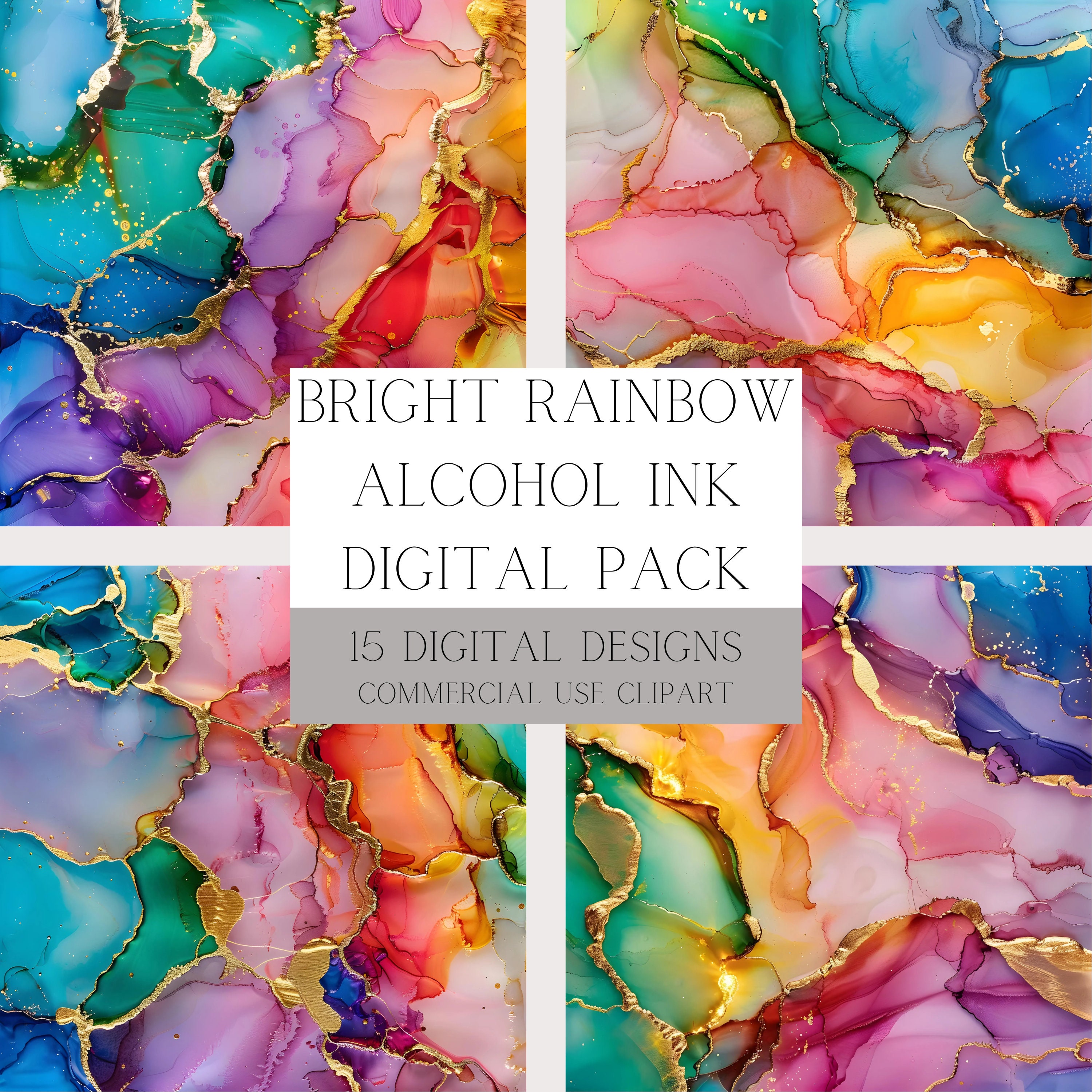 Vibrant Rainbow Alcohol Ink Patterns Digital Download for Scrapbook and ...