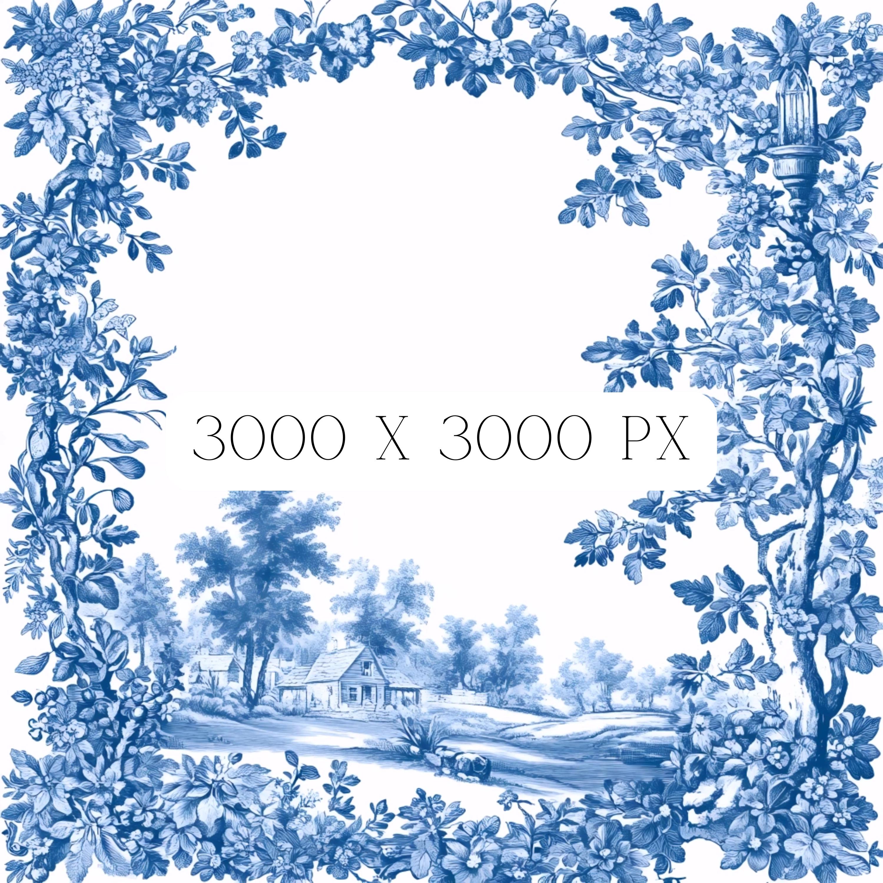 Vintage Blue French Toile Digital Paper: Elegant Countryside Clipart ...