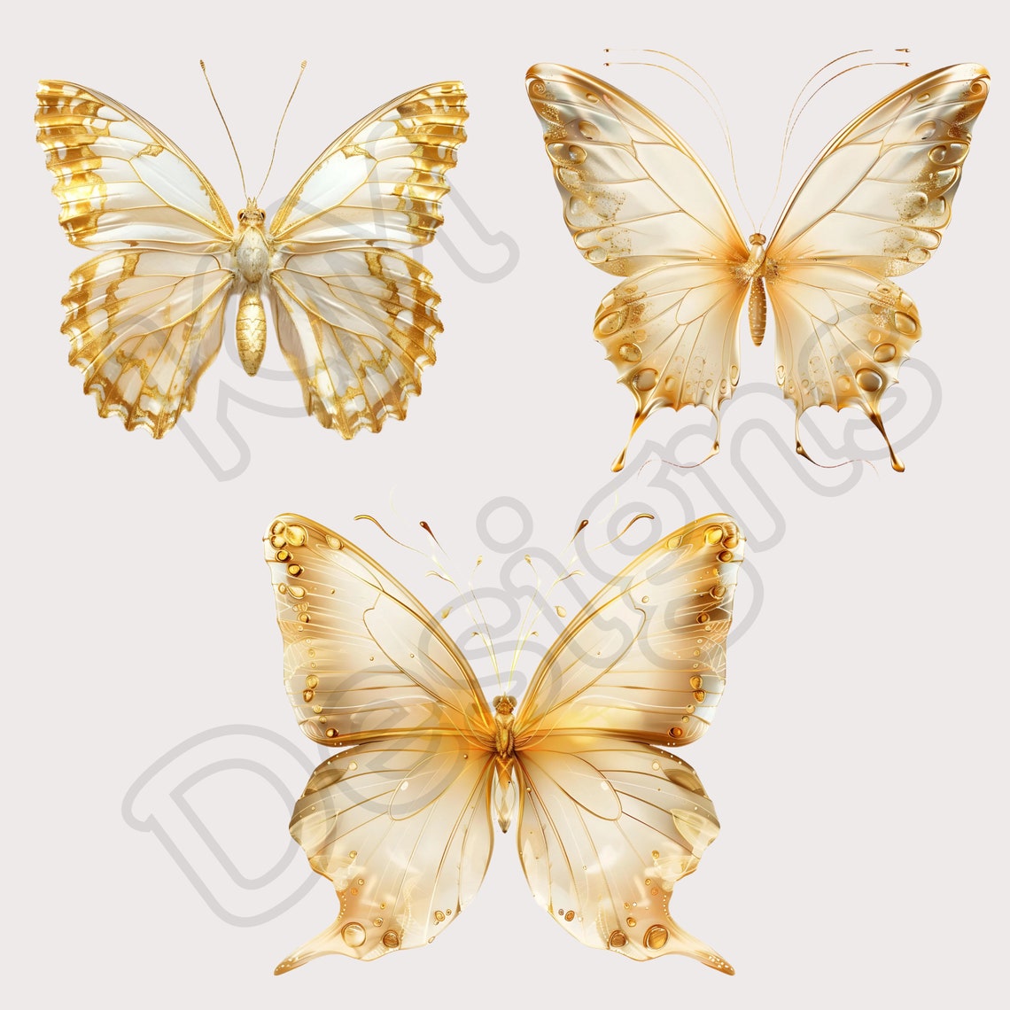 Gold Butterfly Clipart Pack With High Quality PNG Graphics for Instant ...