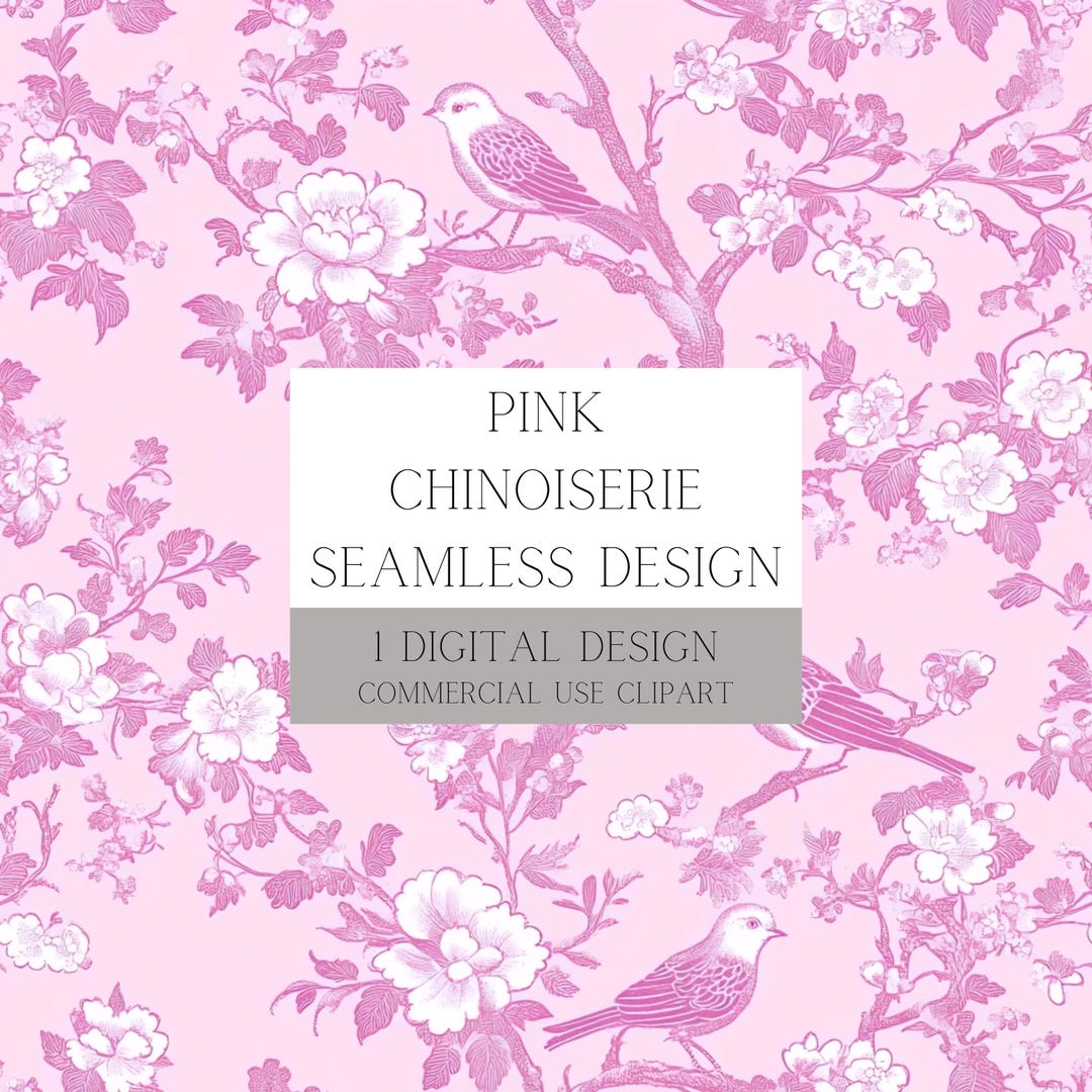 Elegant Pink Chinoiserie Seamless Pattern Digital Download for Crafts ...