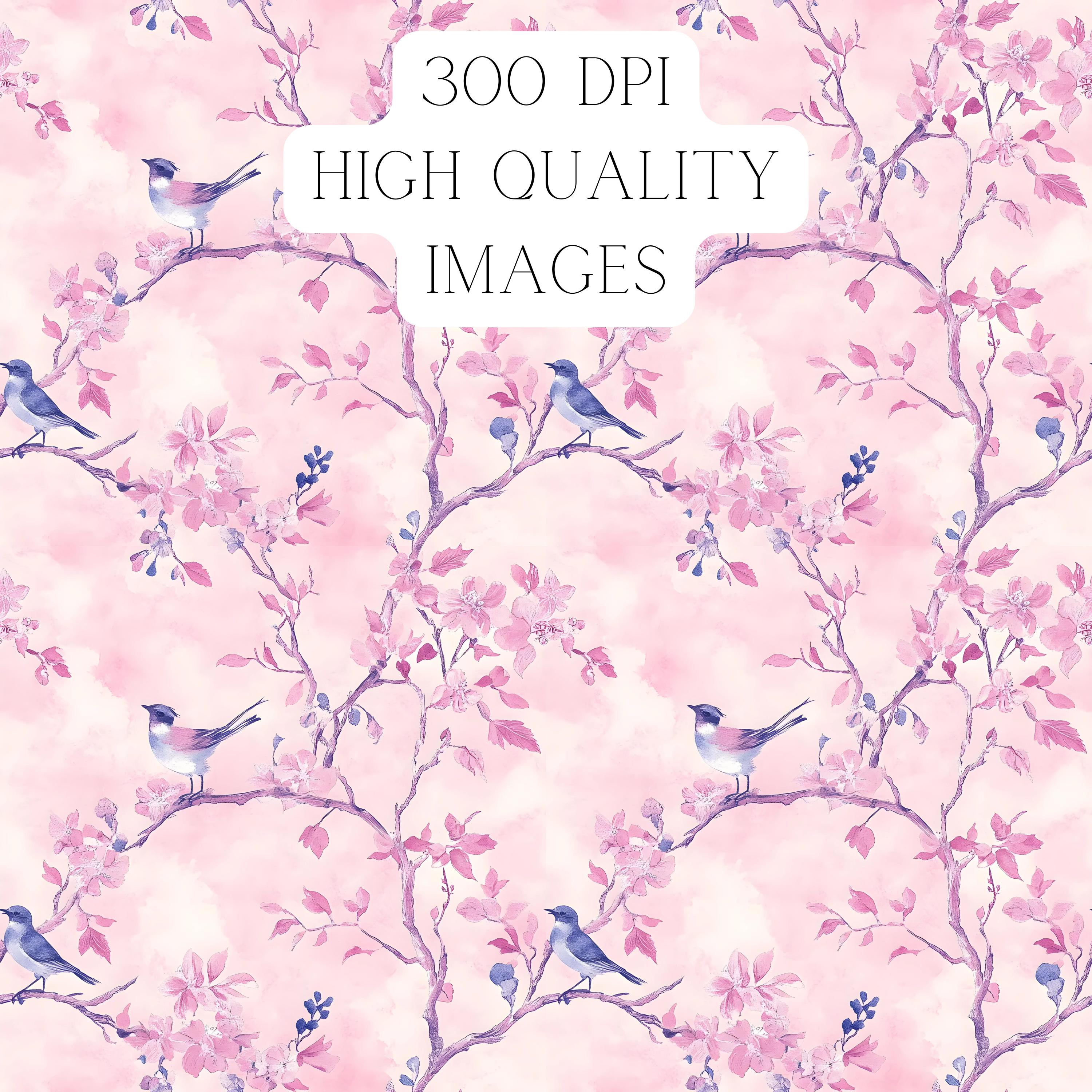 Elegant Pink Chinoiserie Bird Patterns: High-res Seamless Backgrounds ...