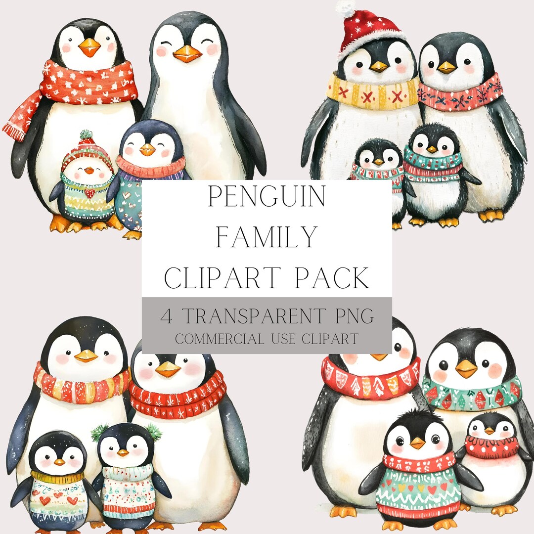 Adorable Penguin Family Clipart: High-resolution Winter Illustrations ...