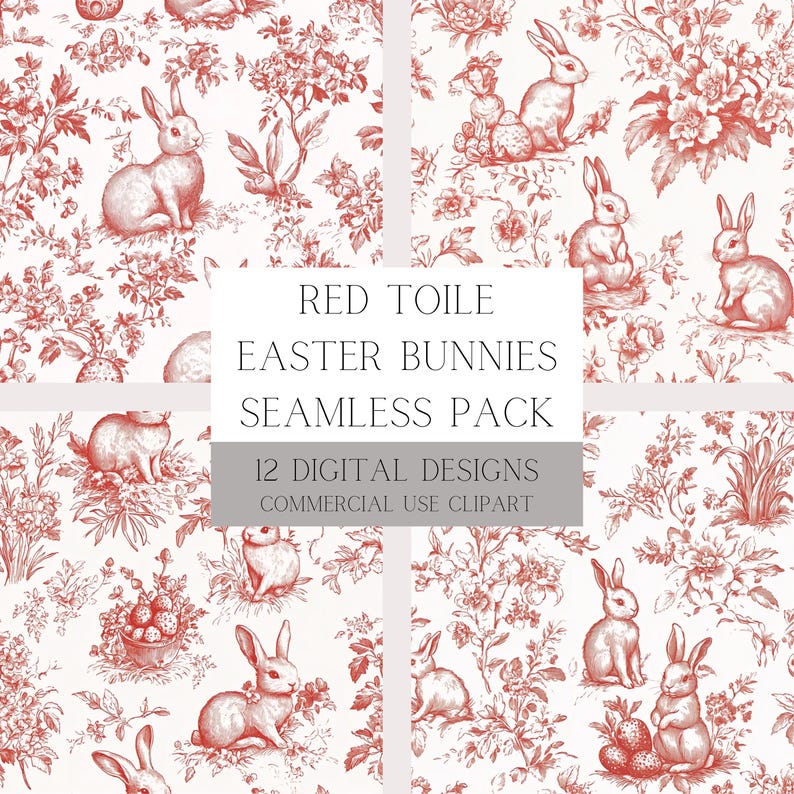Classic Red Toile Easter Print Pack: 12 Seamless Vintage Patterns ...