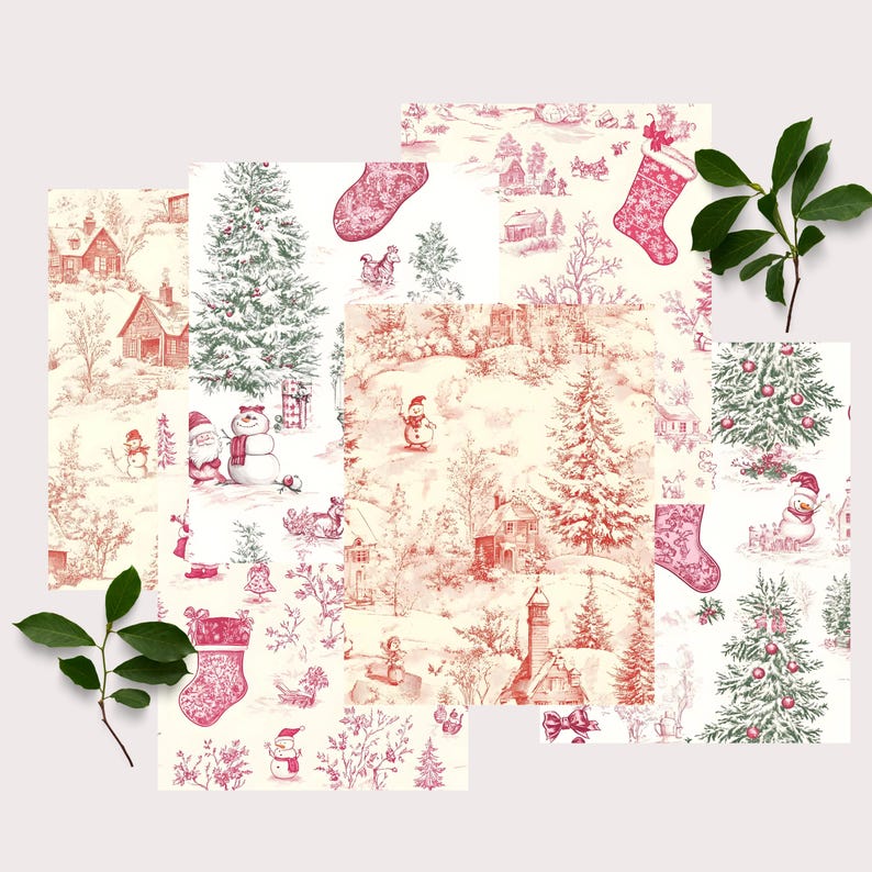 Classic Red Toile Holiday Print Pack: 16 Seamless Vintage Patterns ...