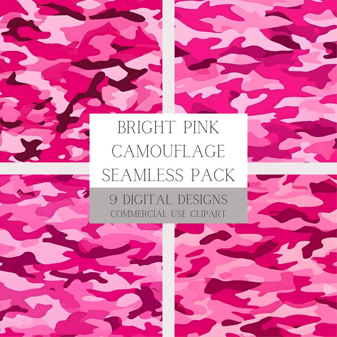 Bright Pink Camo Digital Paper Patterns, 9 Seamless High-quality 300dpi ...