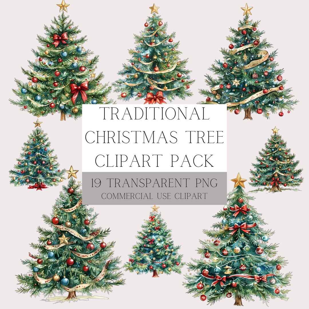Vintage Holiday Tree Clipart Set: Instant Digital Download for Festive ...