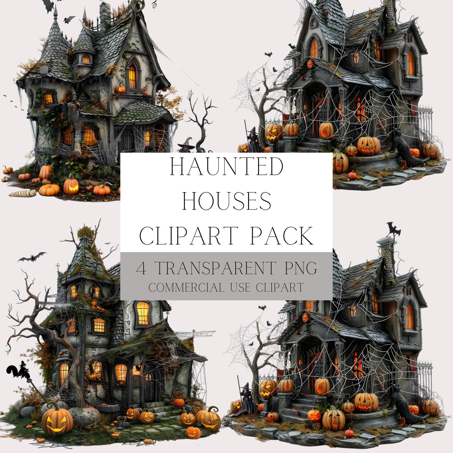 Spooky Halloween Digital Art Collection: Haunted Houses, Witches ...