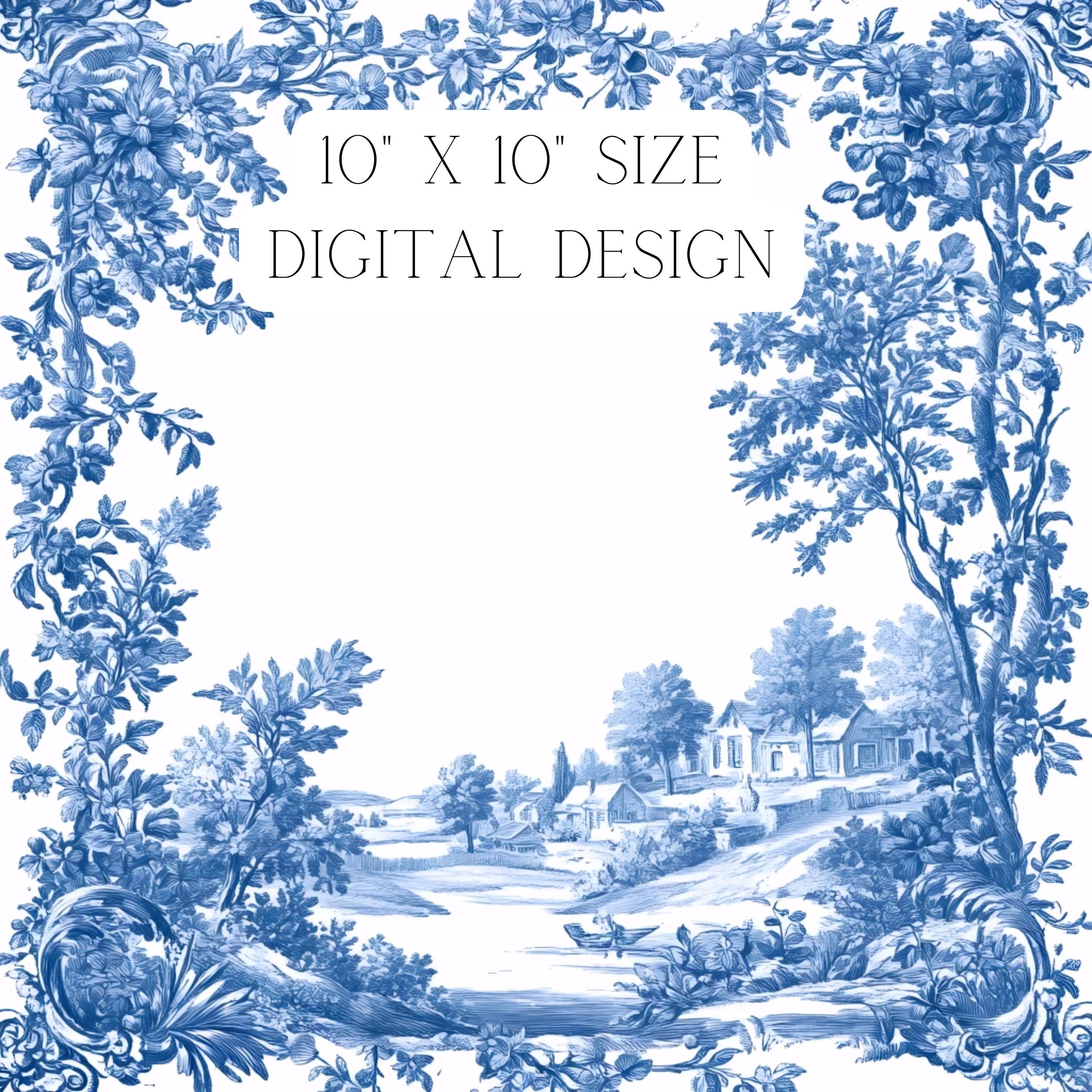 Vintage Blue French Toile Digital Paper: Elegant Countryside Clipart ...