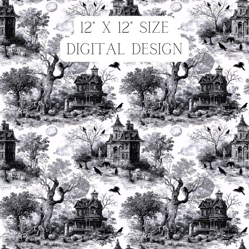 Haunted House French Toile PNG Patterns: Spooky Halloween Digital Paper ...