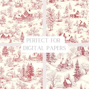 Classic Red Toile Holiday Print Pack: 23 Seamless Vintage Patterns ...