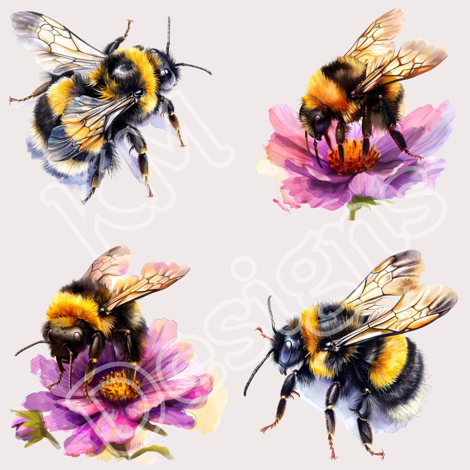 Whimsical Watercolor Bumble Bee Clipart: Floral and Pinecone ...