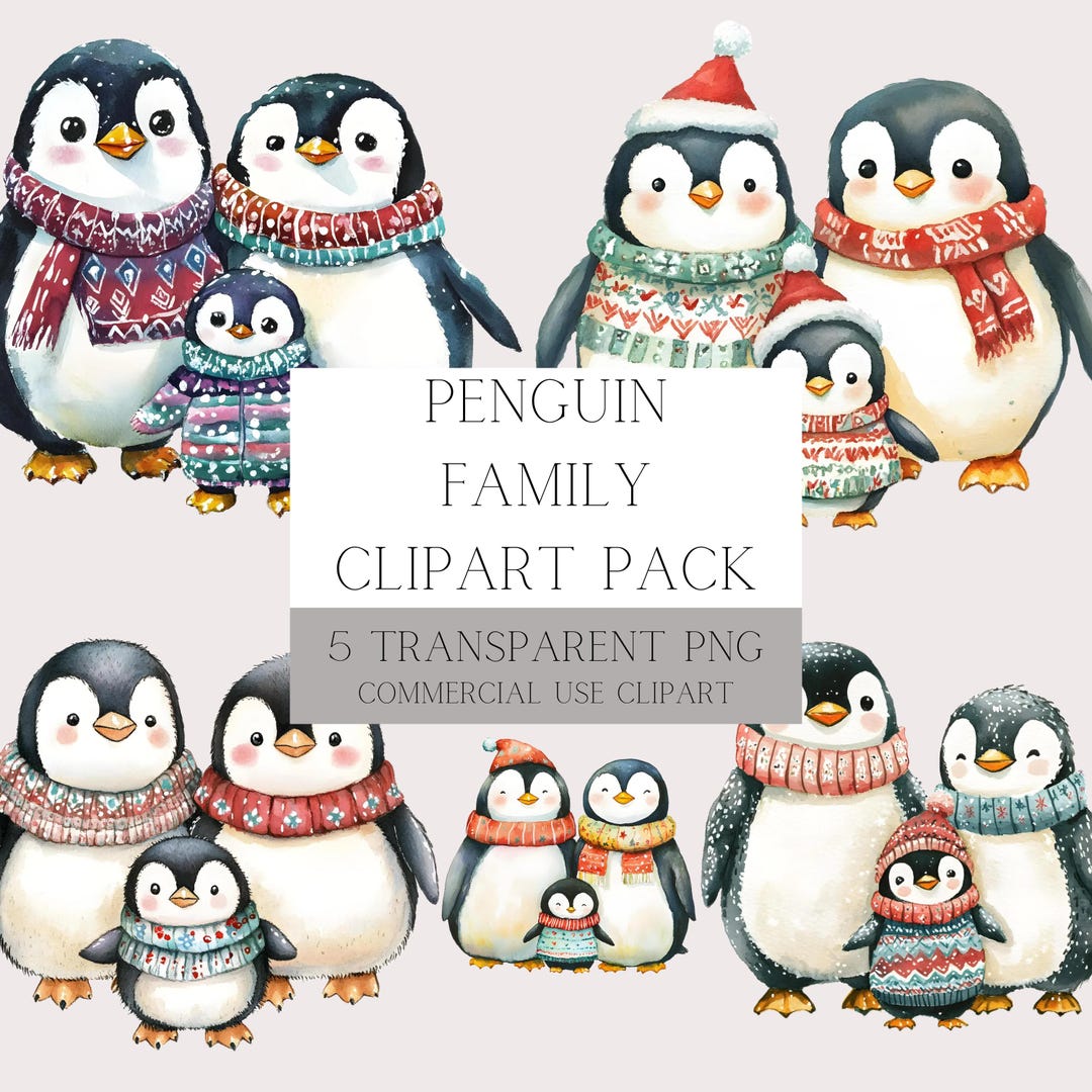 Adorable Penguin Family Clipart: High-resolution Winter Illustrations ...