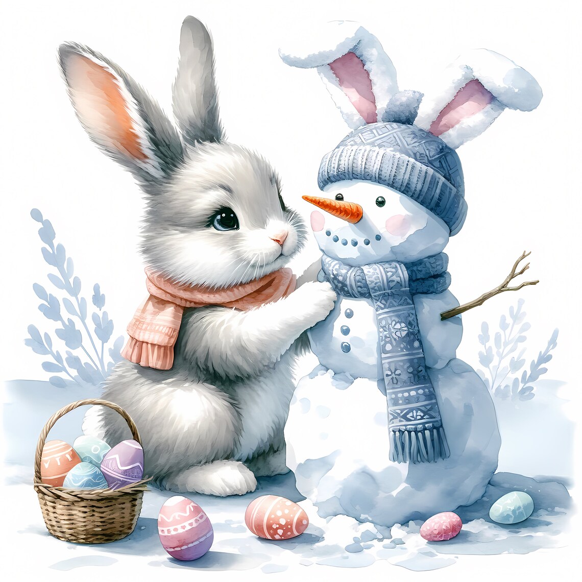 12 Cute Easter Bunny Clipart, Rabbit Clipart, Printable Watercolor ...