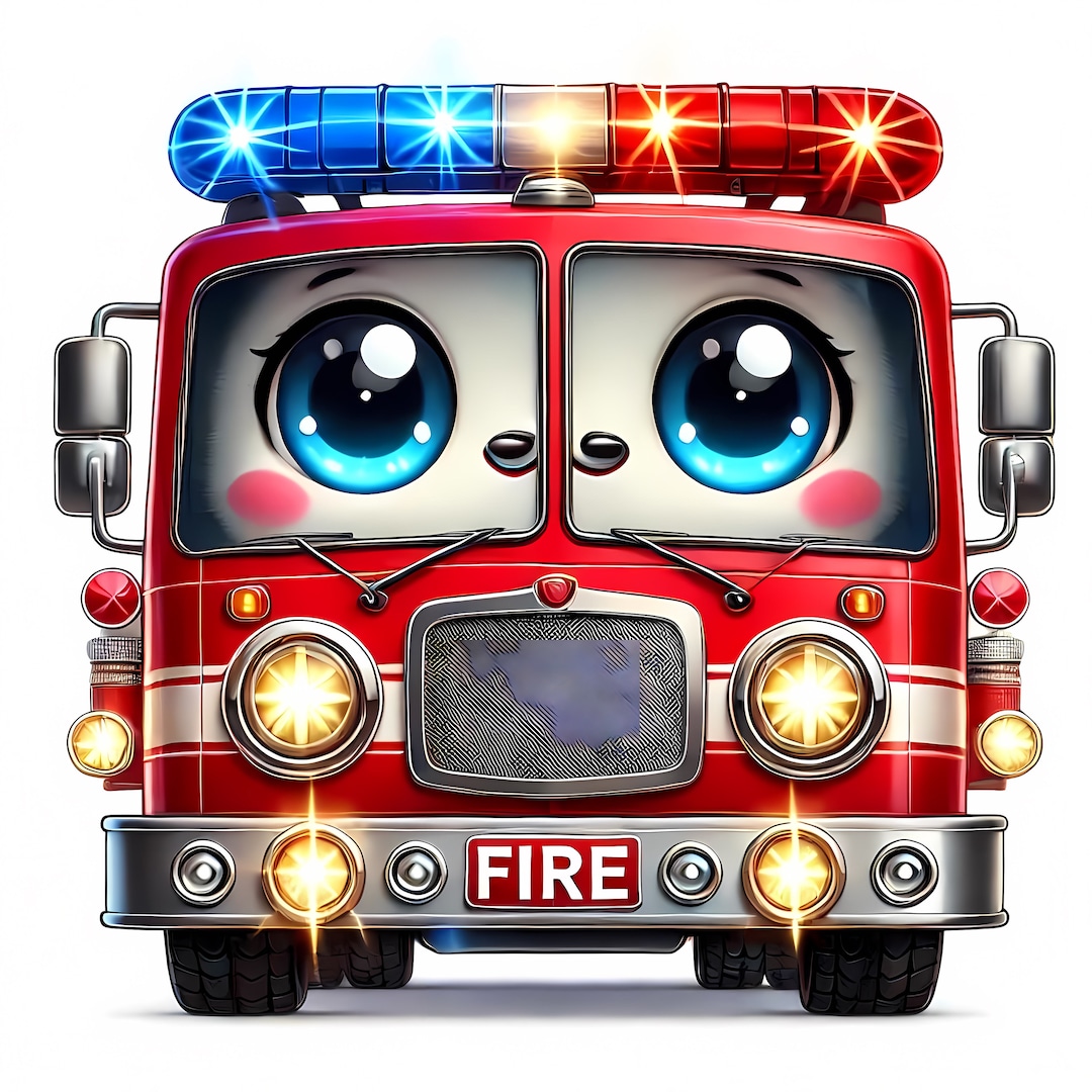 Cute Fire Truck Clipart Bundle | High-quality Jpgs (digital Download ...