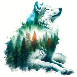 Wolf & Nature Fusion Clipart | 14 High-quality Jpgs | Bundle | Wall Art ...