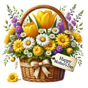 Mother's Day Flower Basket Clipart: Floral PNG, JPG (digital Download ...