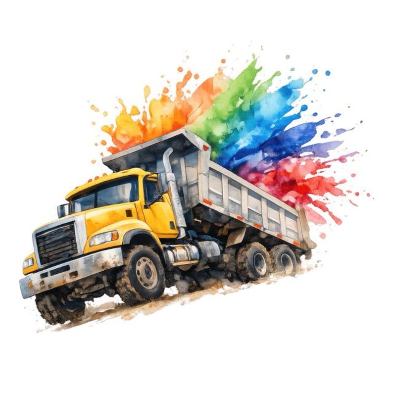 Watercolor Dump Truck Clipart, Construction Vehicle Graphics, Digital ...