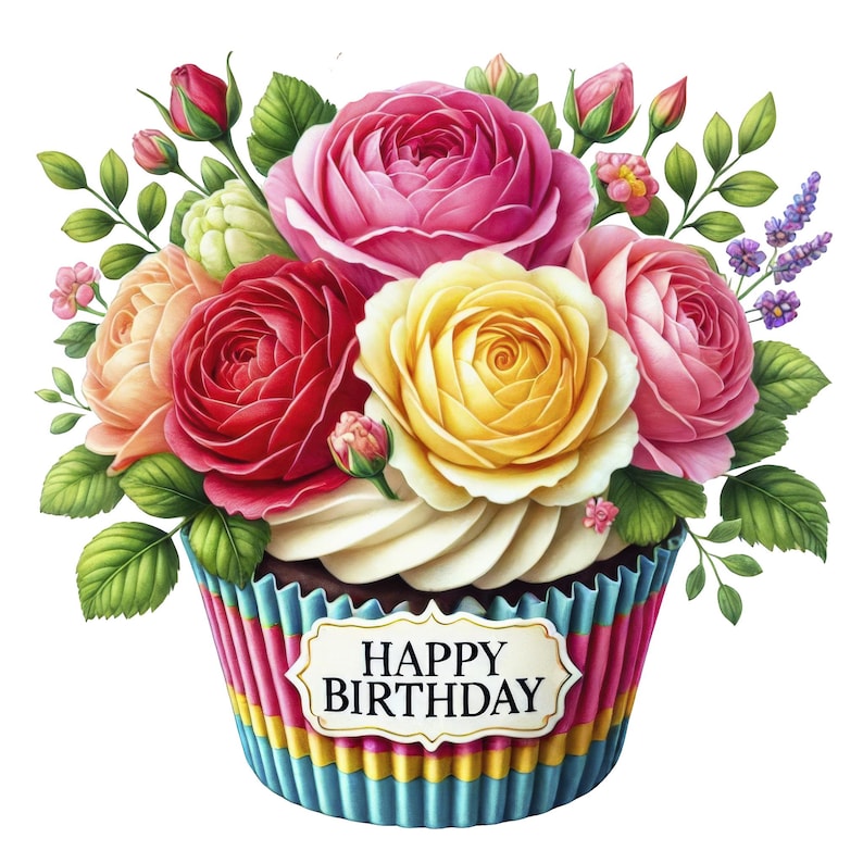Happy Birthday Cupcake Clipart: Party PNG Bundle (digital Download ...