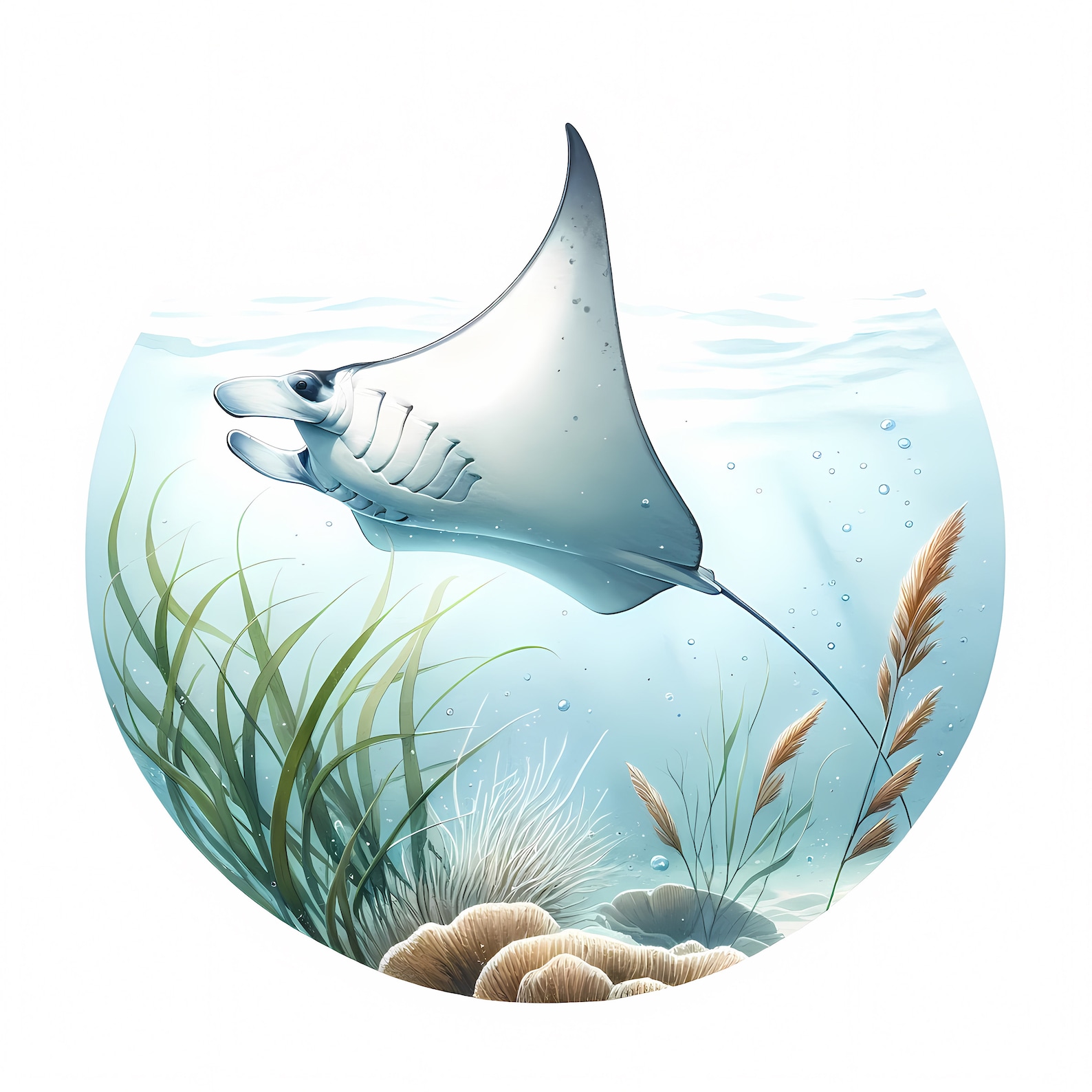 Manta Ray Watercolor Clipart Bundle – Ocean Creature Art (digital ...