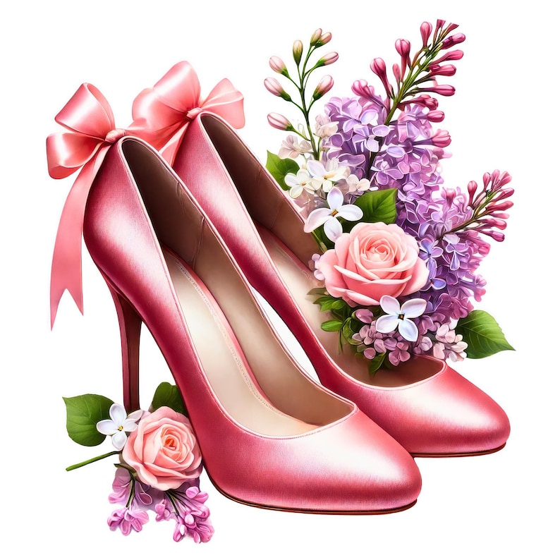 12 Floral Prom Shoes Clipart: Elegant High Heel PNG Bundle (digital ...