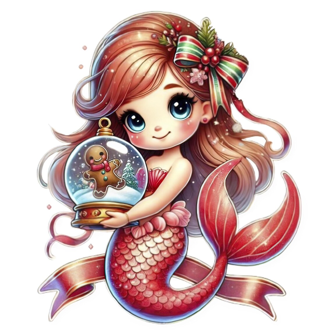 Festive Mermaid Christmas Clipart | Holiday PNG Bundle (digital ...
