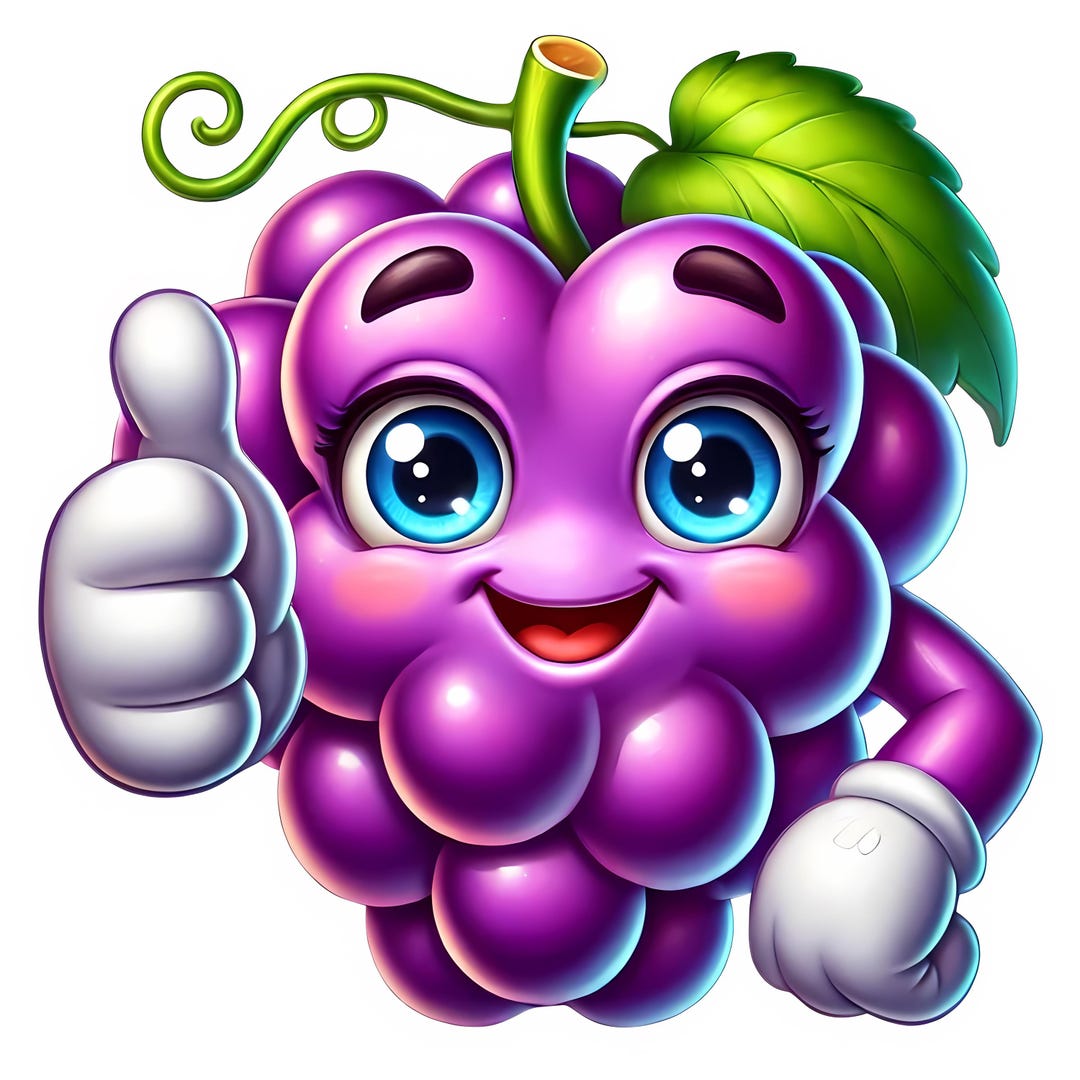 Cute Grape Clipart | 11 High-quality Jpgs | Adorable Cartoon Grape ...