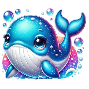 Cute Baby Whale Clipart | 11 High-quality Jpgs | Adorable Baby Whale Bundle | Wall Art | Sea ...